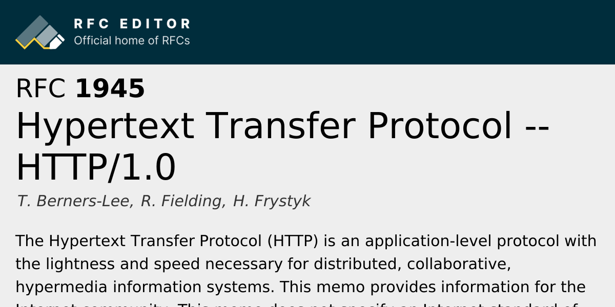 RFC 1945: Hypertext Transfer Protocol -- HTTP/1.0 | RFC Editor