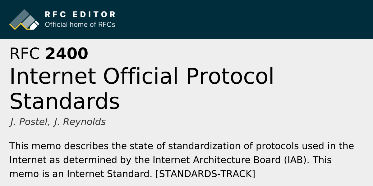 RFC 2400: Internet Official Protocol Standards | RFC Editor