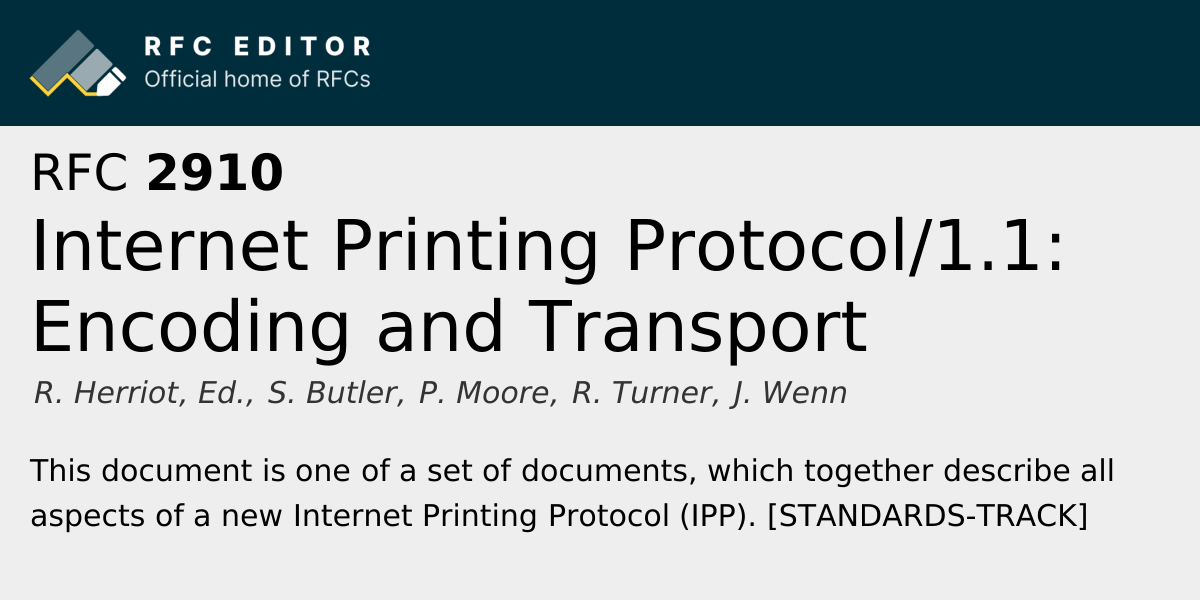 RFC 2910: Internet Printing Protocol/1.1: Encoding and Transport | RFC ...