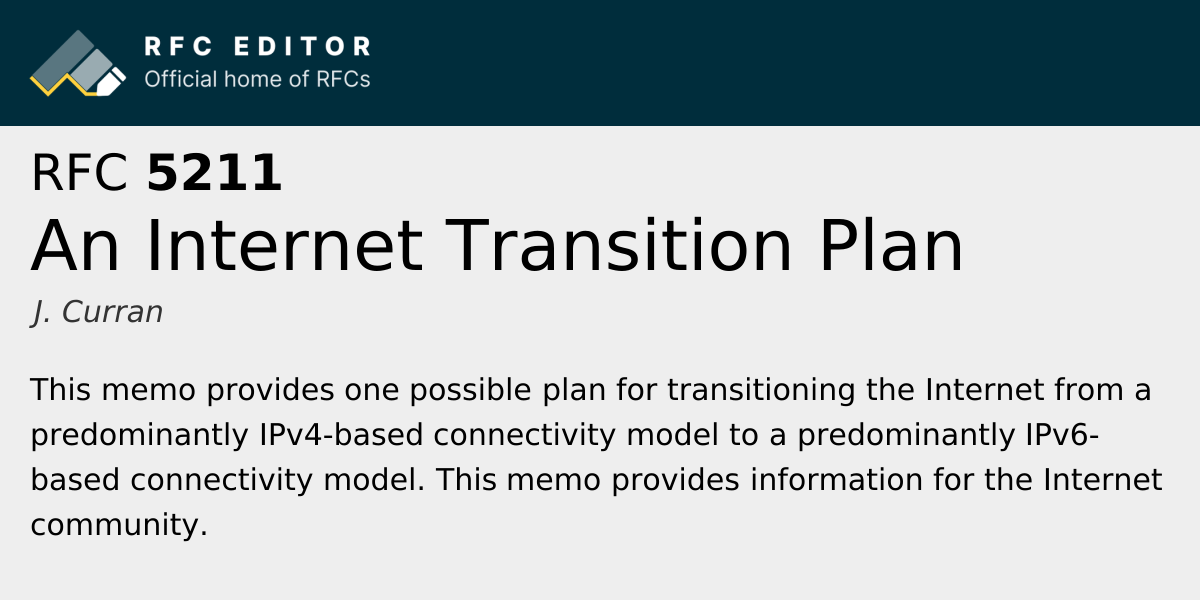 RFC 5211: An Internet Transition Plan | RFC Editor