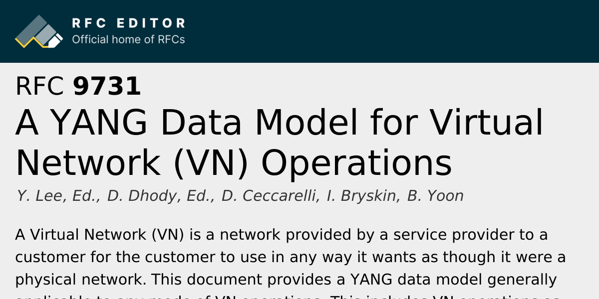 RFC 9731: A YANG Data Model for Virtual Network (VN) Operations | RFC ...